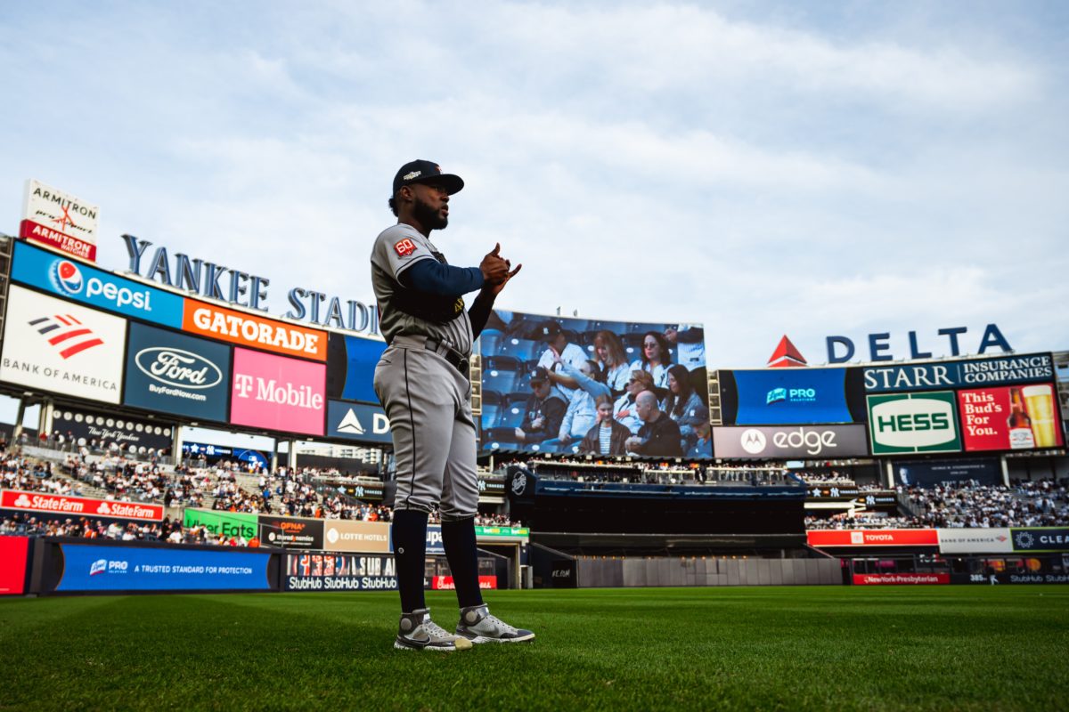 Chas McCormick Points to His Twin After Homer Shocking Yankee Stadium ...